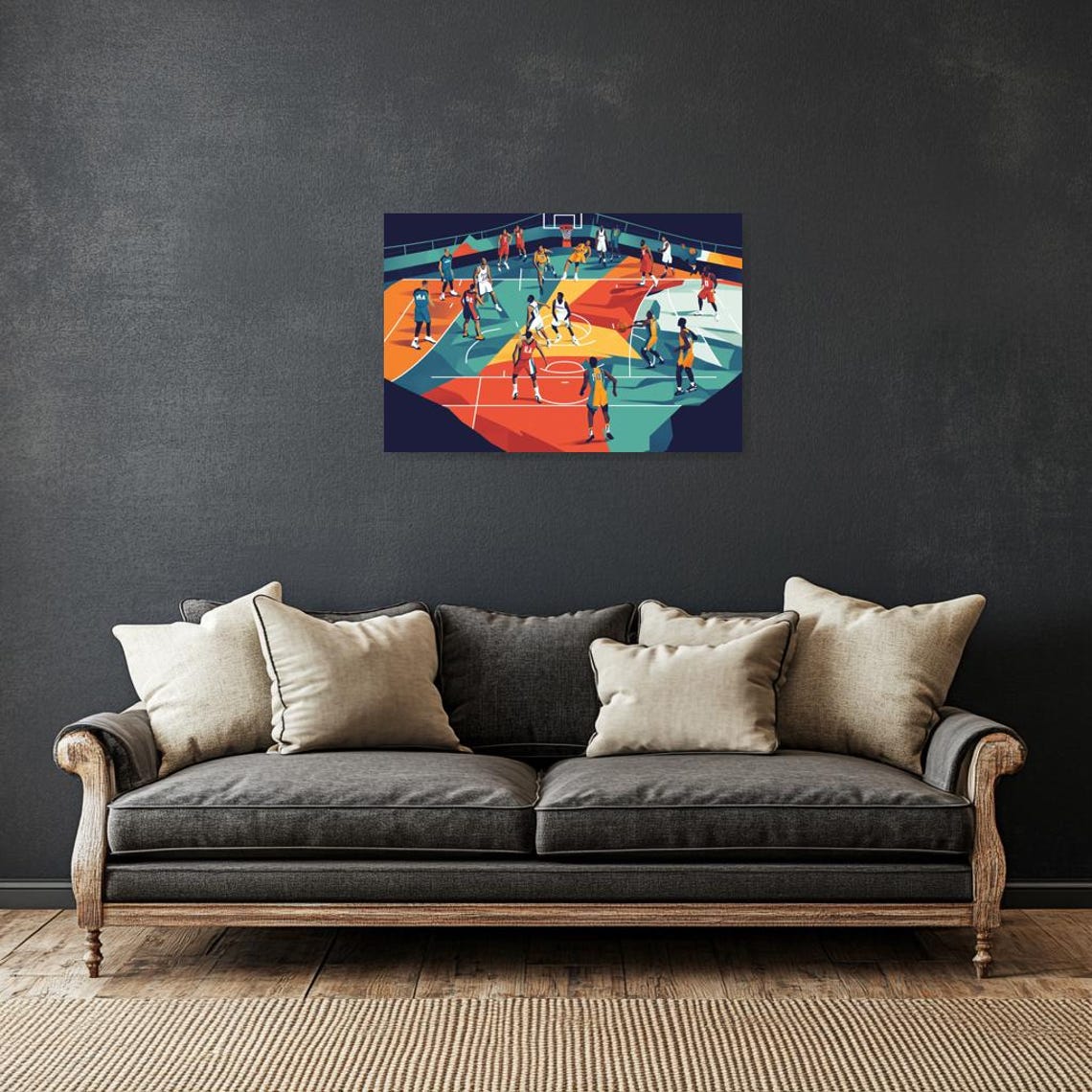 Dynamic Basketball Court Canvas Print Inspired by Abstract Art Style ...