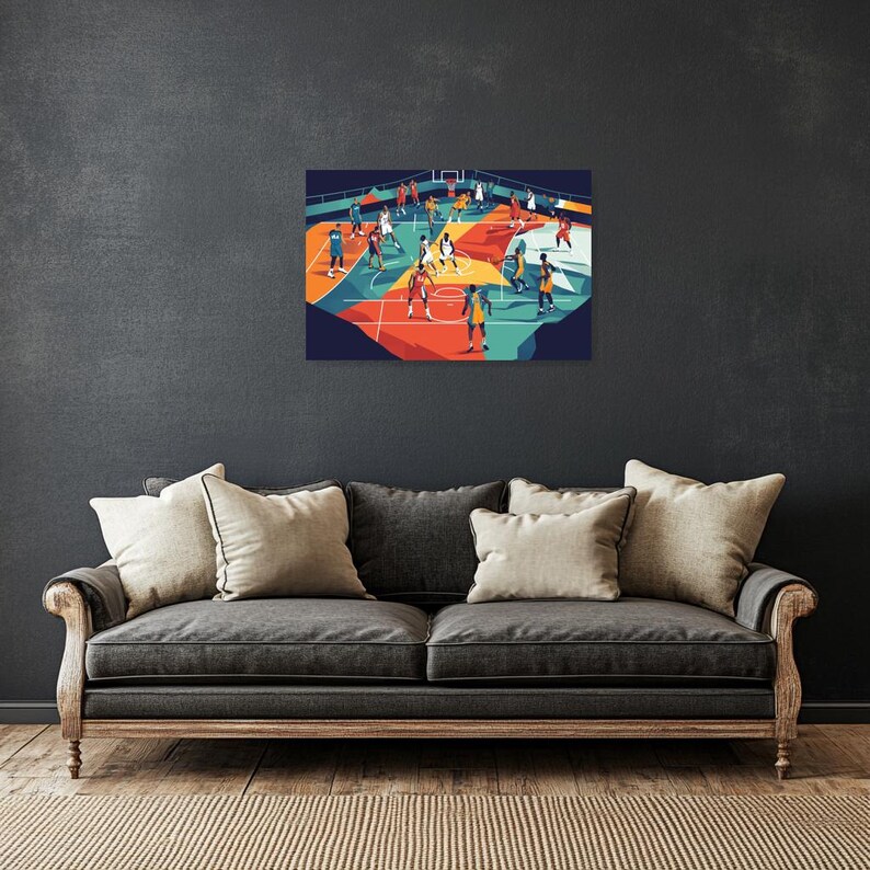 Dynamic Basketball Court Canvas Print Inspired by Abstract Art Style ...