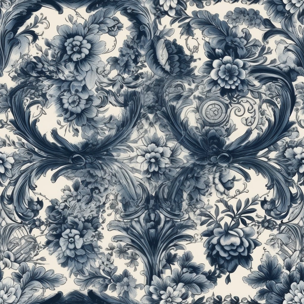 Blue and White Baroque Tile in Floral Design: Resin Artwork Inspired by ...
