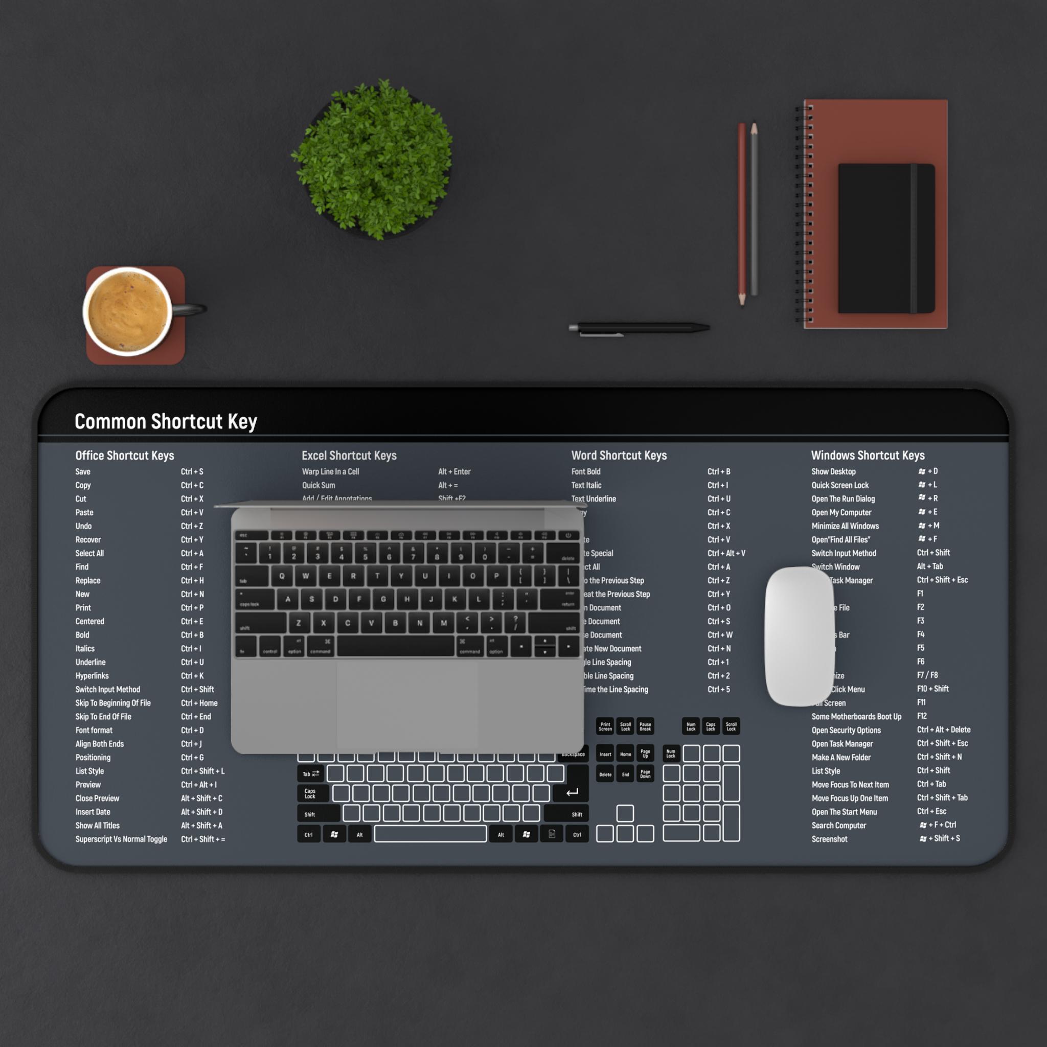 Large Desk Mat With Shortcut Keys, Multifunctional Gaming Mousepad ...