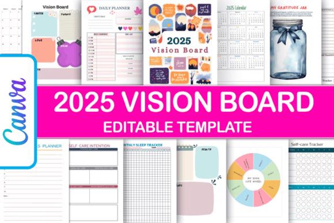 2025 Vision Board Planner Canva Template - Etsy