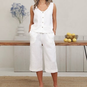 Milk White Capris Linen, Capris Pants, Capris for Women, Capris Women ...