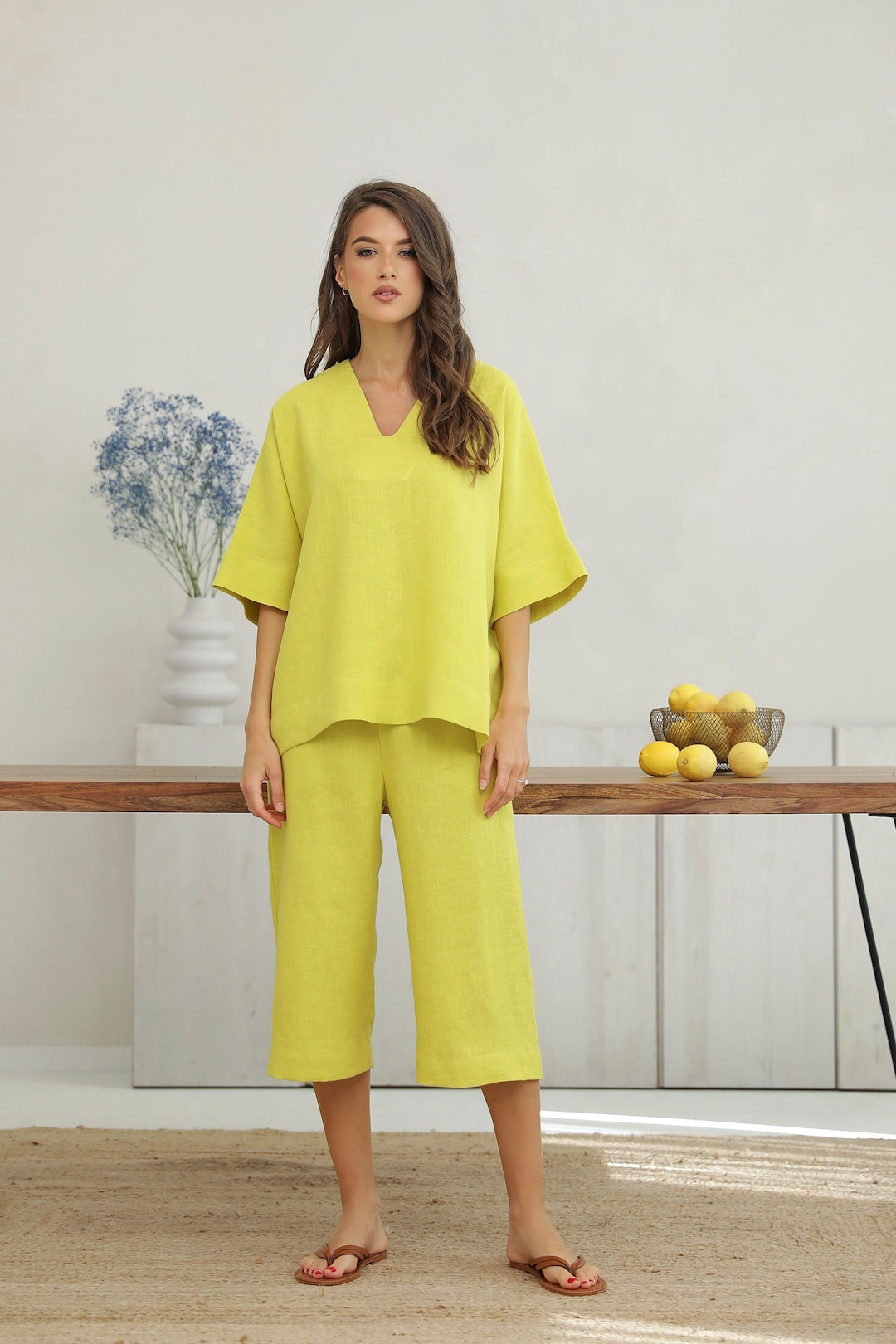 Linen 2 Piece Set Shorts and Oversized Lemon Top Available in 34 Colors ...
