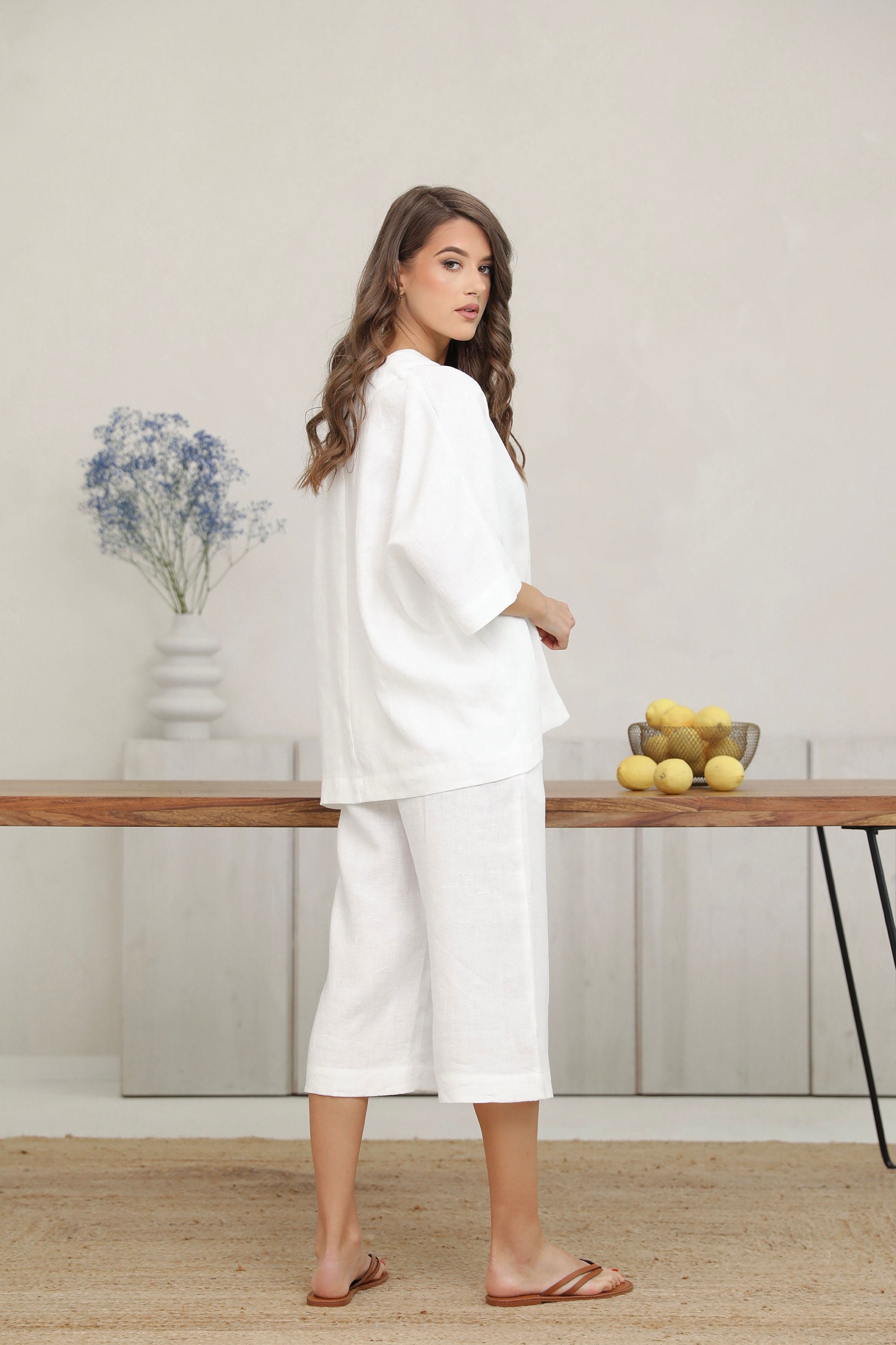 Milk White Capris Linen, Capris Pants, Capris for Women, Capris Women ...