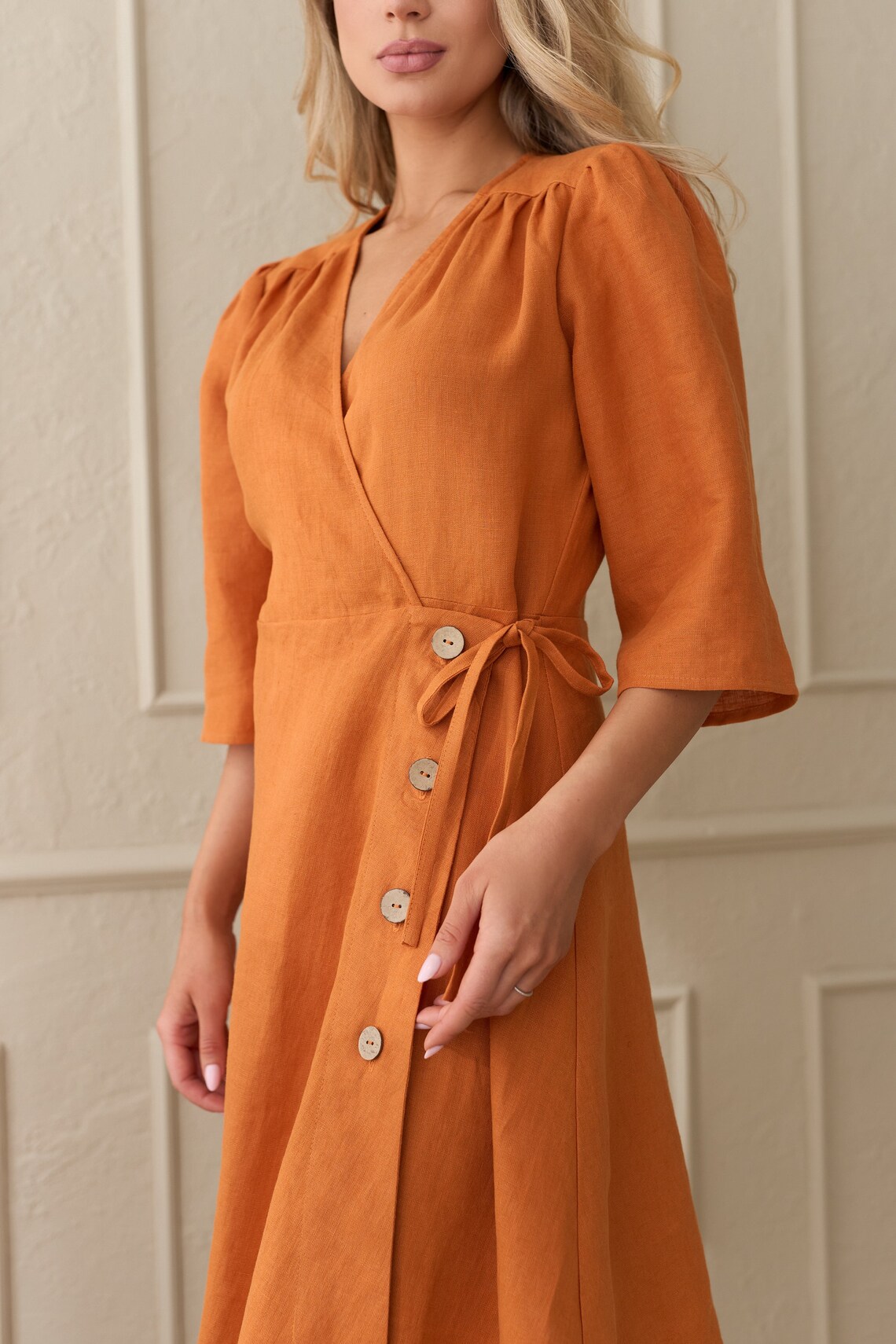 Burnt Orange Linen Dress, Wrap Dress, Natural 100 Linen, Summer Dress ...
