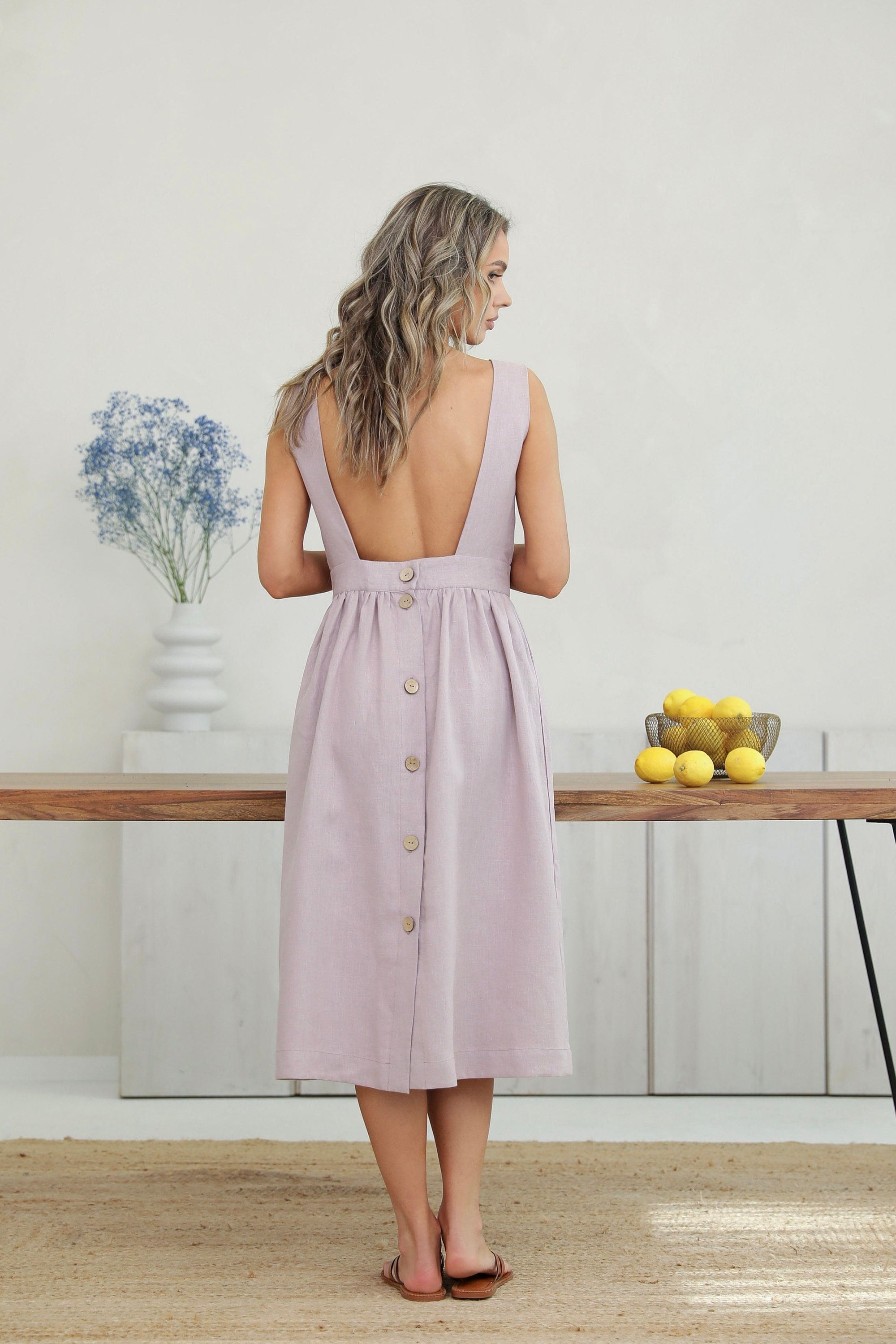 Dusty Lilac Linen Dress, Natural 100 Linen, Summer Dress, Vacation ...