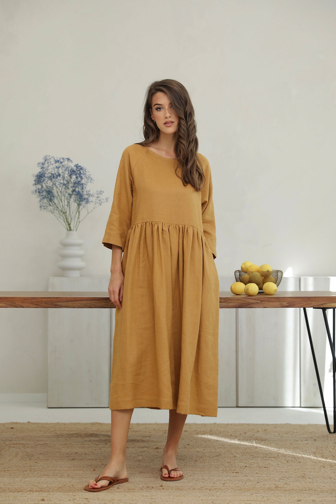 Cornflower Blue Linen Dress, Natural 100 Linen, Summer Dress, Vacation ...