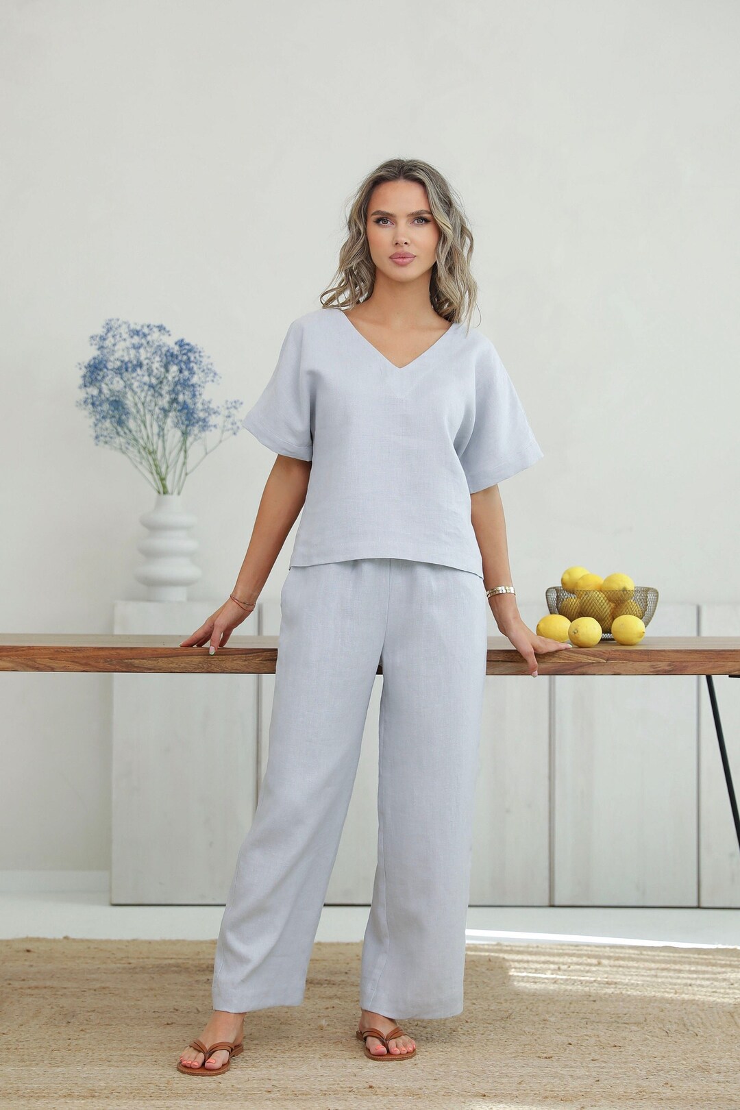 Loose Linen Top Light Gray Available in 34 Colours Washed - Etsy