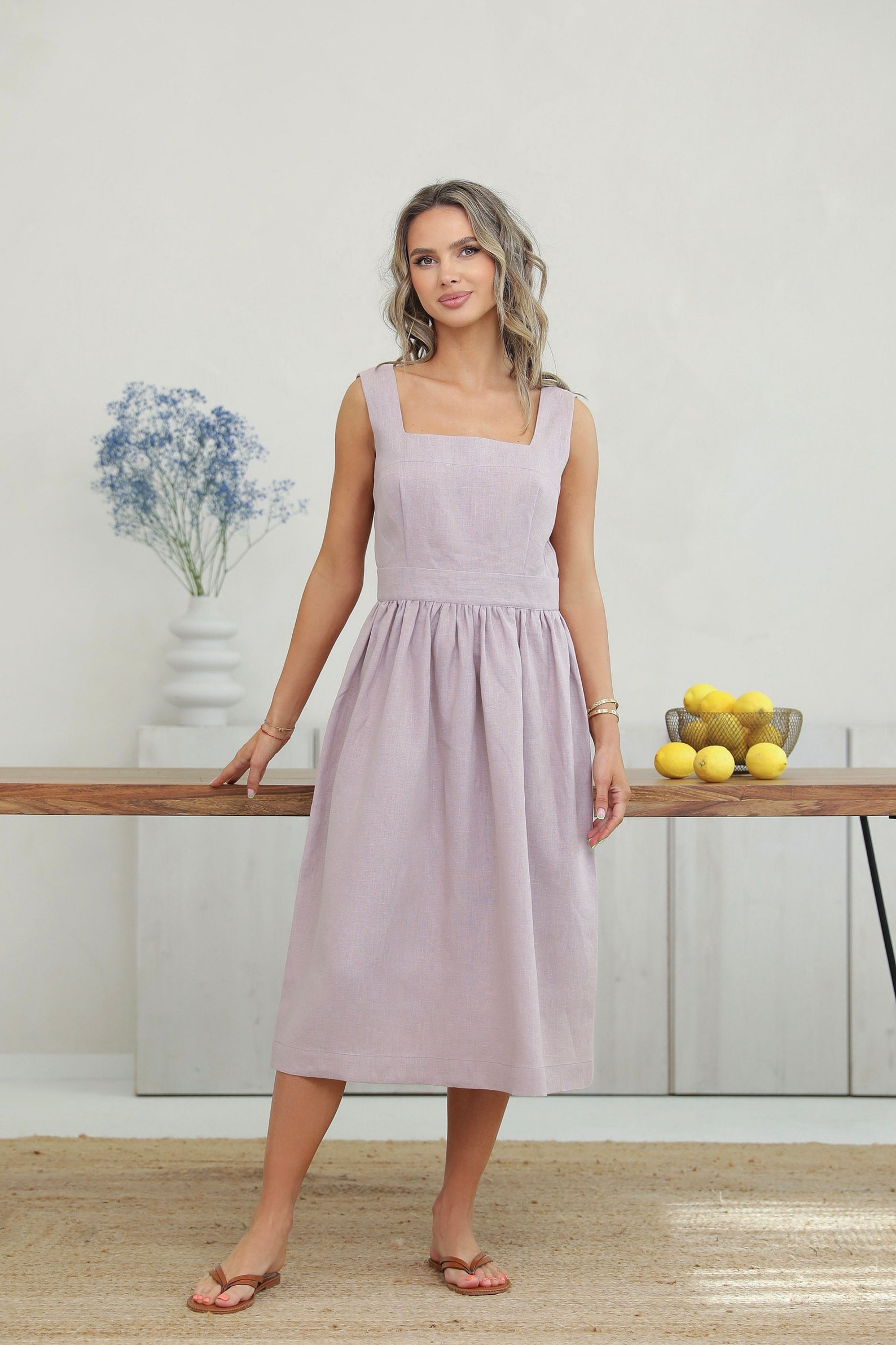 Dusty Lilac Linen Dress, Natural 100 Linen, Summer Dress, Vacation ...