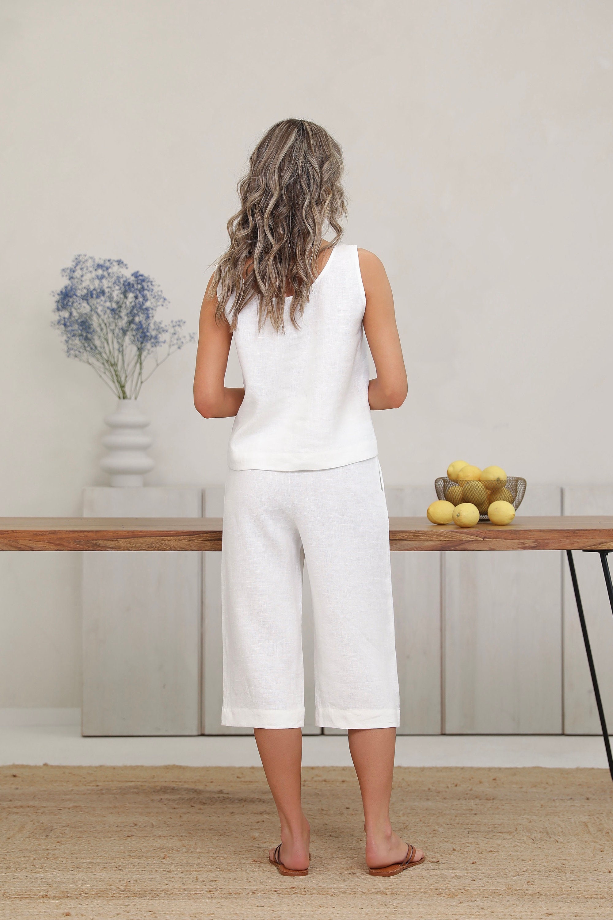 Milk White Capris Linen, Capris Pants, Capris for Women, Capris Women ...