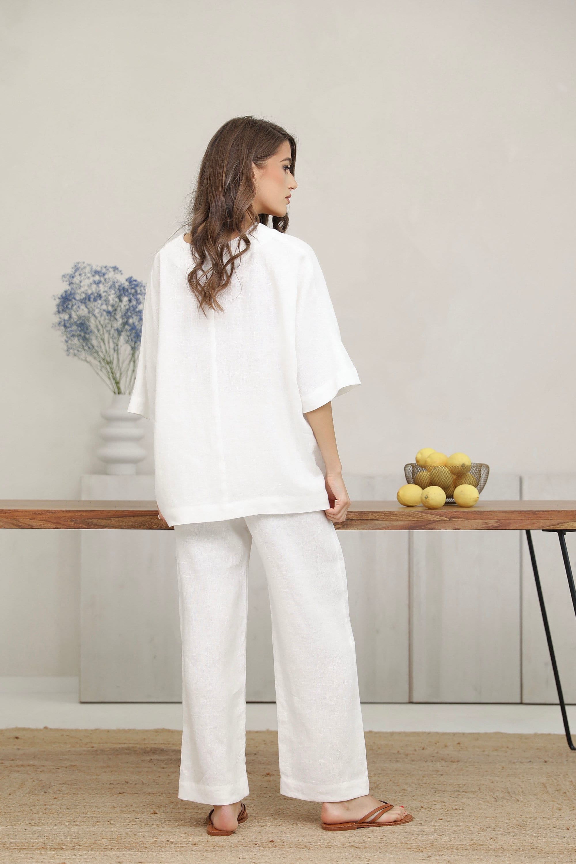 Linen 2 Piece Set Pants and Oversized Top Milk White Available - Etsy