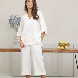 Milk White Capris Linen, Capris Pants, Capris for Women, Capris Women ...