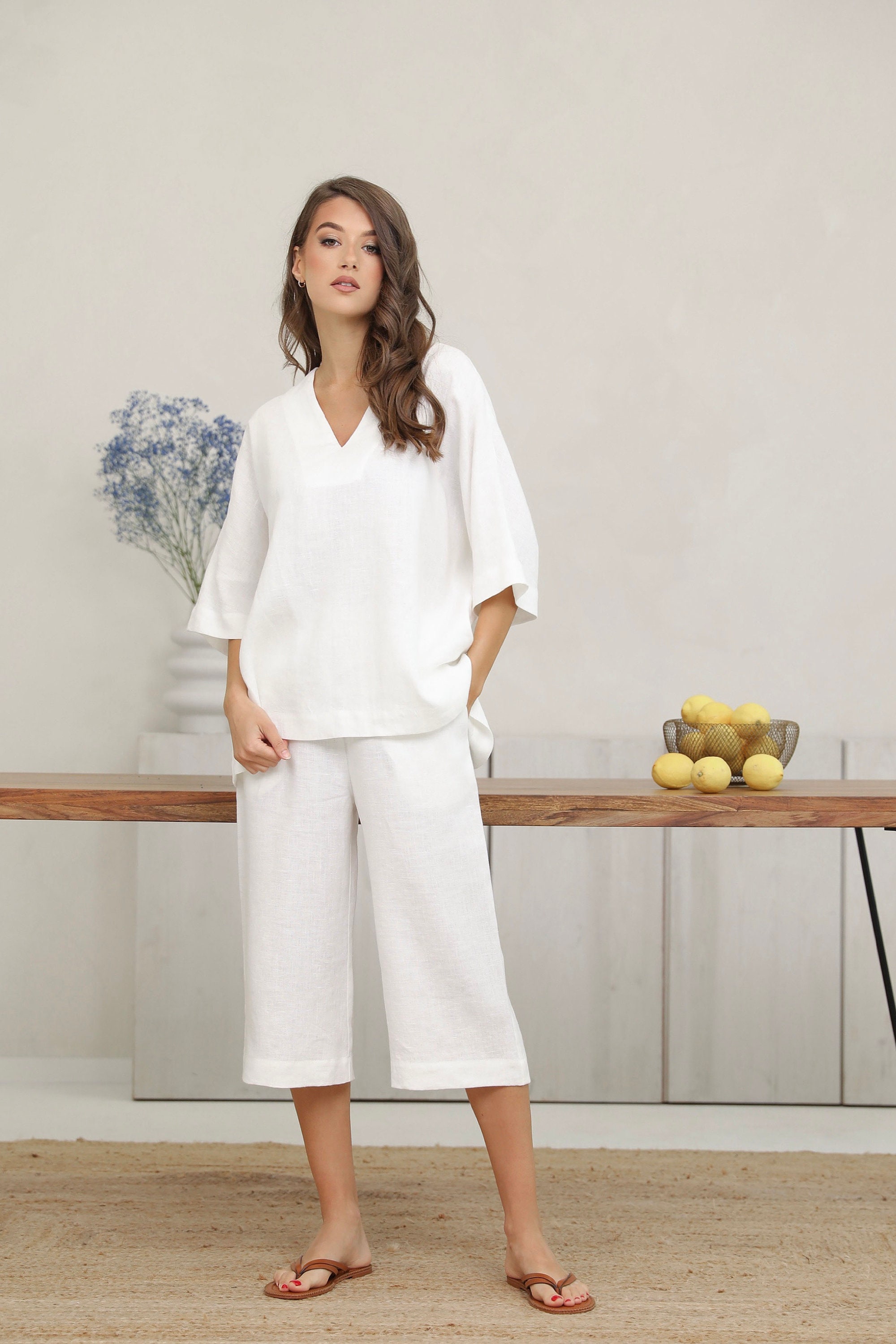 Milk White Capris Linen, Capris Pants, Capris for Women, Capris Women ...