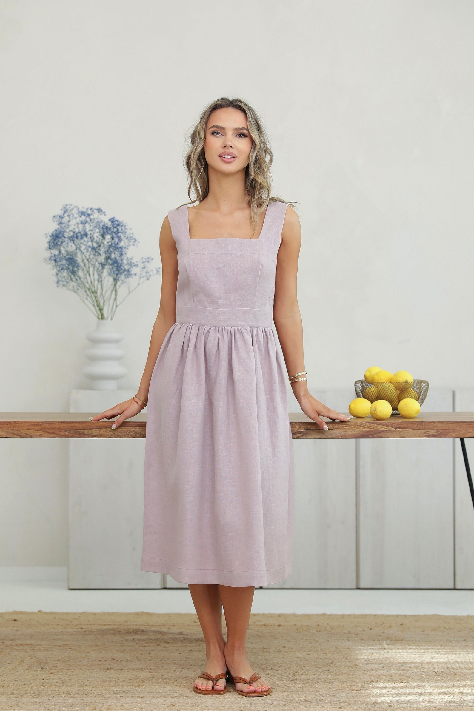 Dusty Lilac Linen Dress, Natural 100 Linen, Summer Dress, Vacation ...