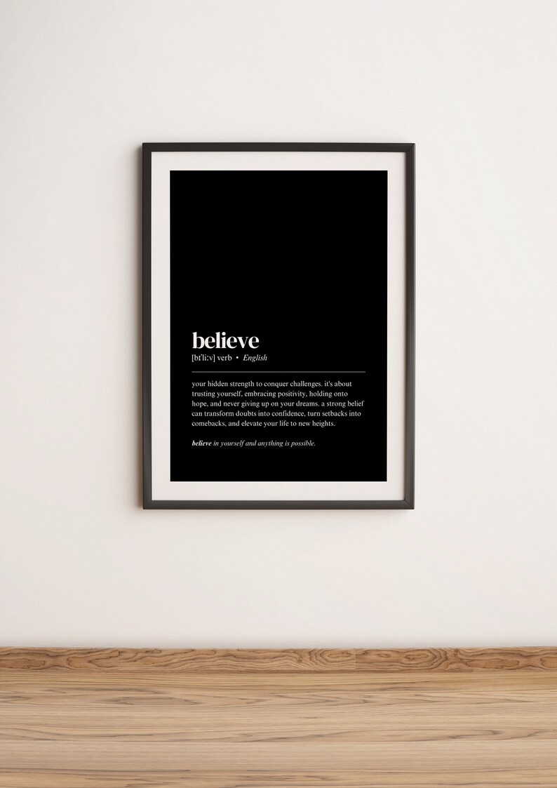 Believe Definition Print | Believe Poster | Bedroom Wall Art | Believe ...