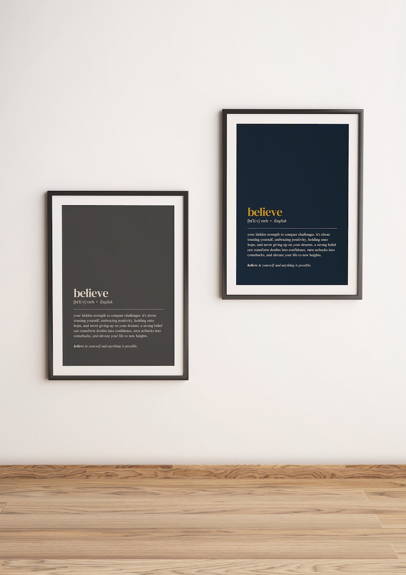 Believe Definition Print | Believe Poster | Bedroom Wall Art | Believe ...