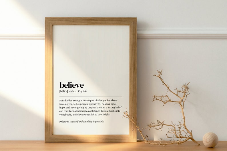 Believe Definition Print | Believe Poster | Bedroom Wall Art | Believe ...