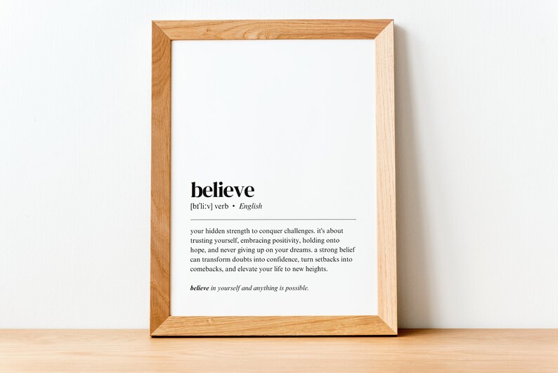 Believe Definition Print | Believe Poster | Bedroom Wall Art | Believe ...