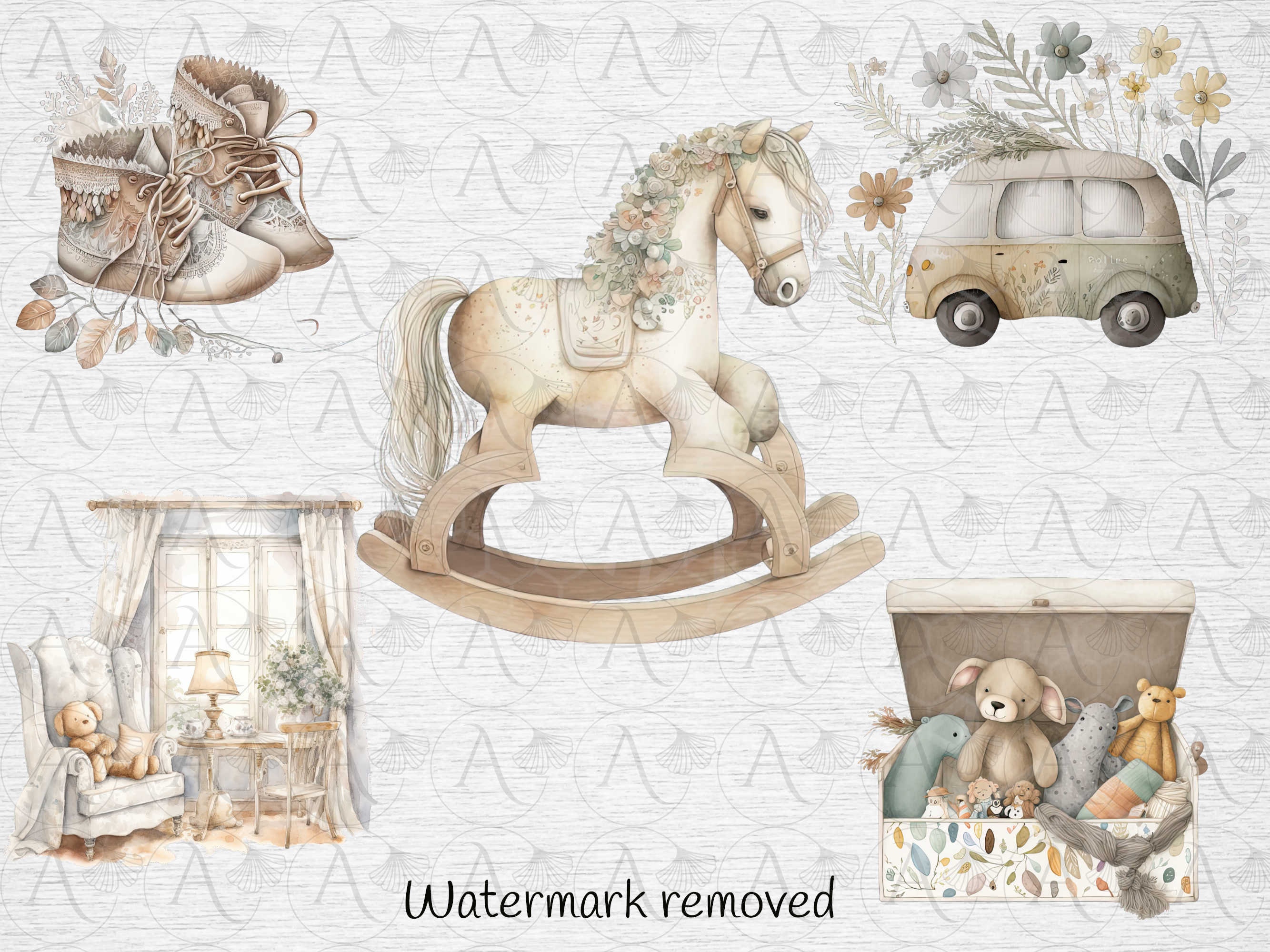 Boho Baby Nursery Clipart: Neutral Watercolor PNG (digital Download) - Etsy