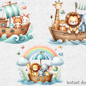 Noah's Ark Clipart Bundle, Cute Baby Animals Bible Story Clipart Bundle ...