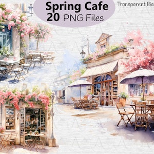 Spring Coffee Shop Clipart, Cafe Clip Art, Romantic French Cafe ...