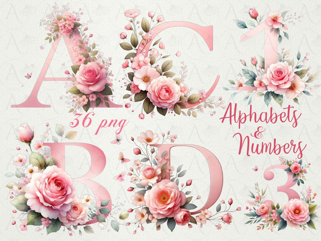 Floral Alphabet Collection Clipart, Pink Floral Alphabet Clipart ...