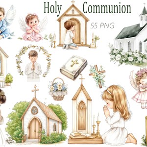 Holy Communion Clipart, Praying Boys & Girl Clipart, Bible, Baptism ...