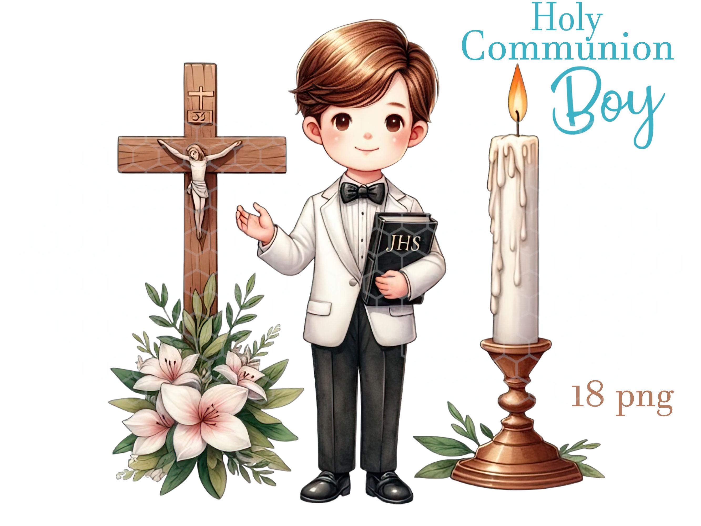 First Holy Communion Boy Clipart: Religious Card Making (instant ...