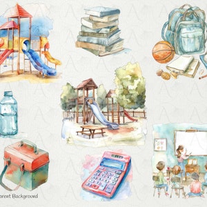 Watercolor School Clipart Set: Back to School Illustrations (digital ...