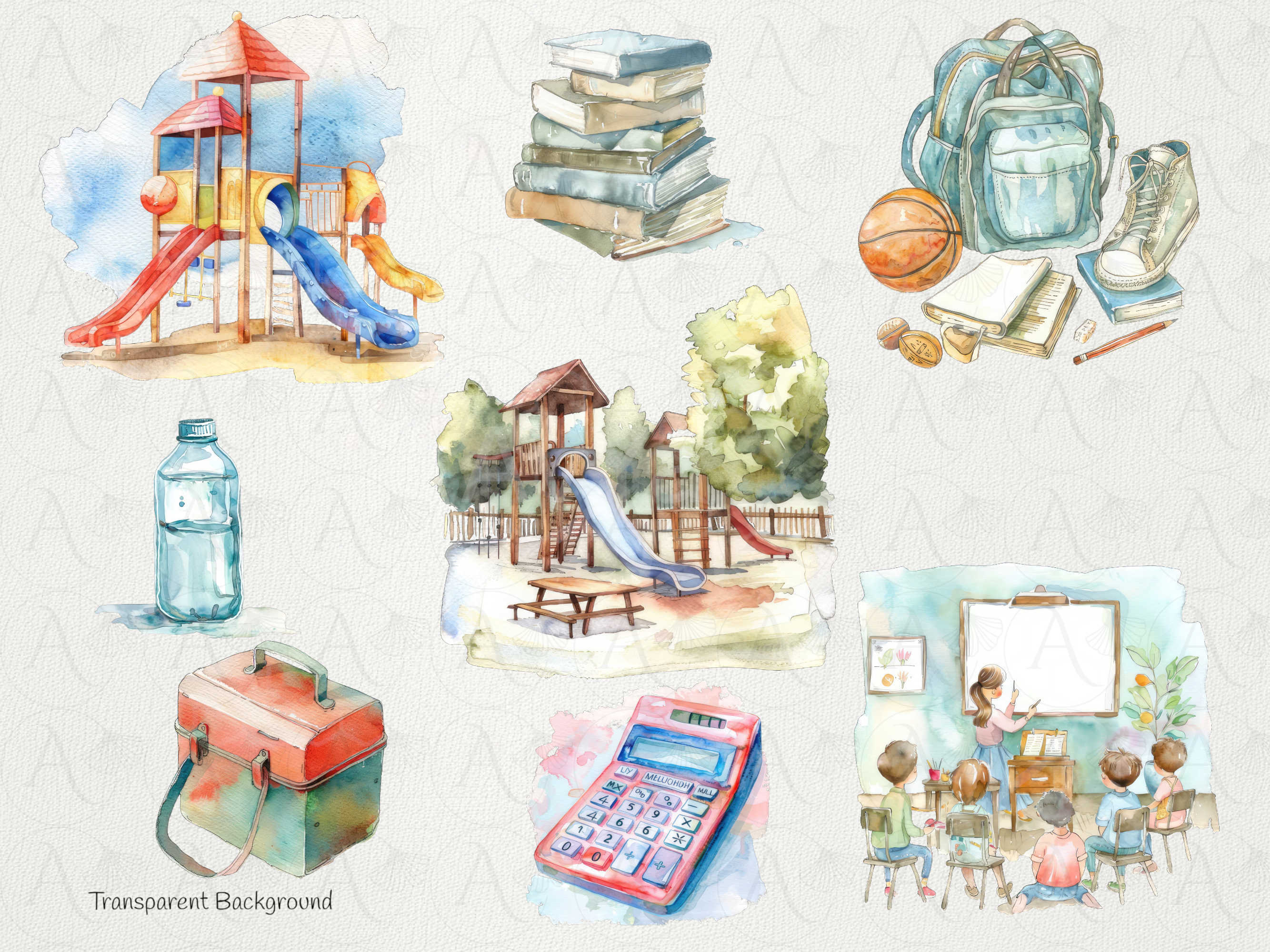 Watercolor School Clipart Set: Back to School Illustrations (digital ...