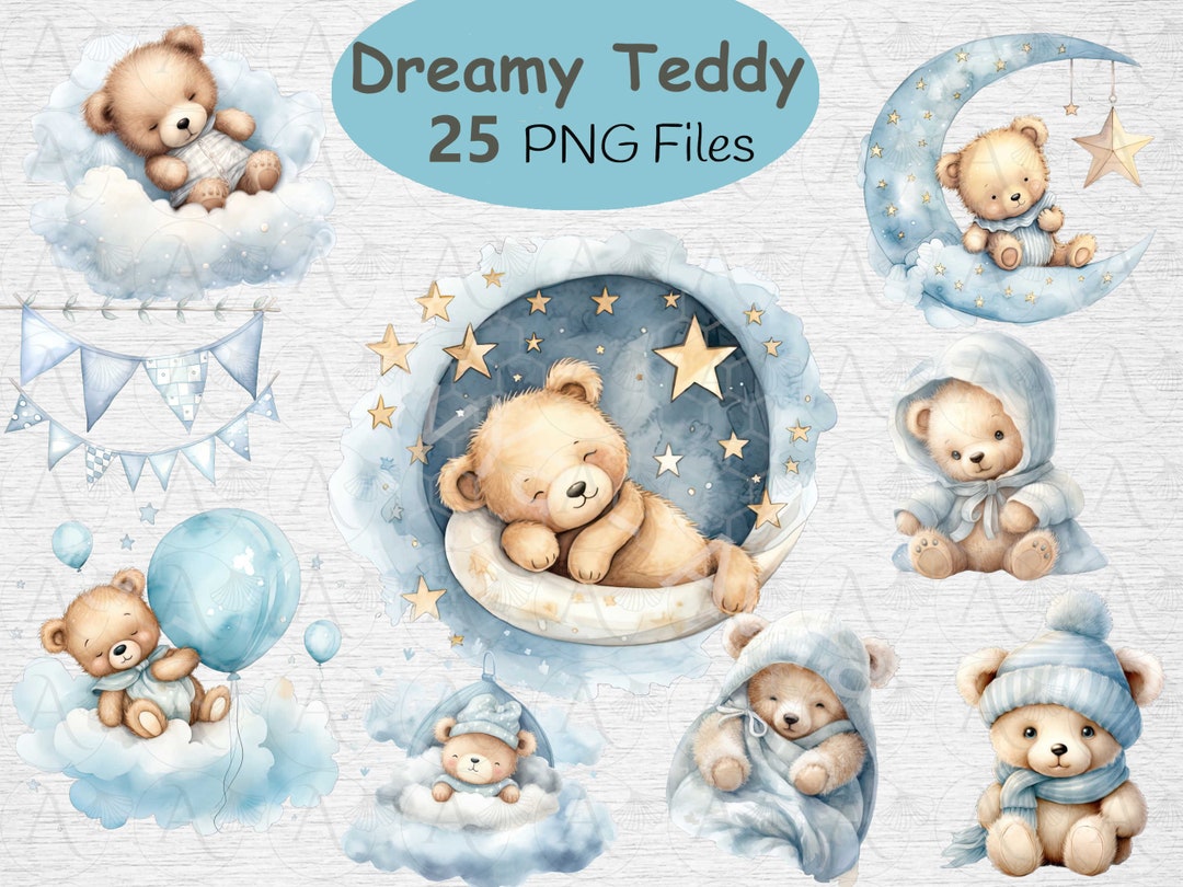 Blue Teddy Bear Clipart: Baby Shower, Nursery PNG (digital Download) - Etsy
