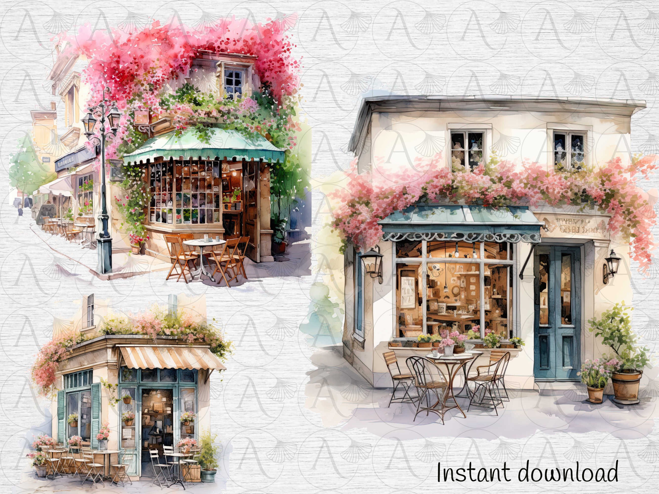 Spring Coffee Shop Clipart Cafe Clip Art Romantic French - Etsy