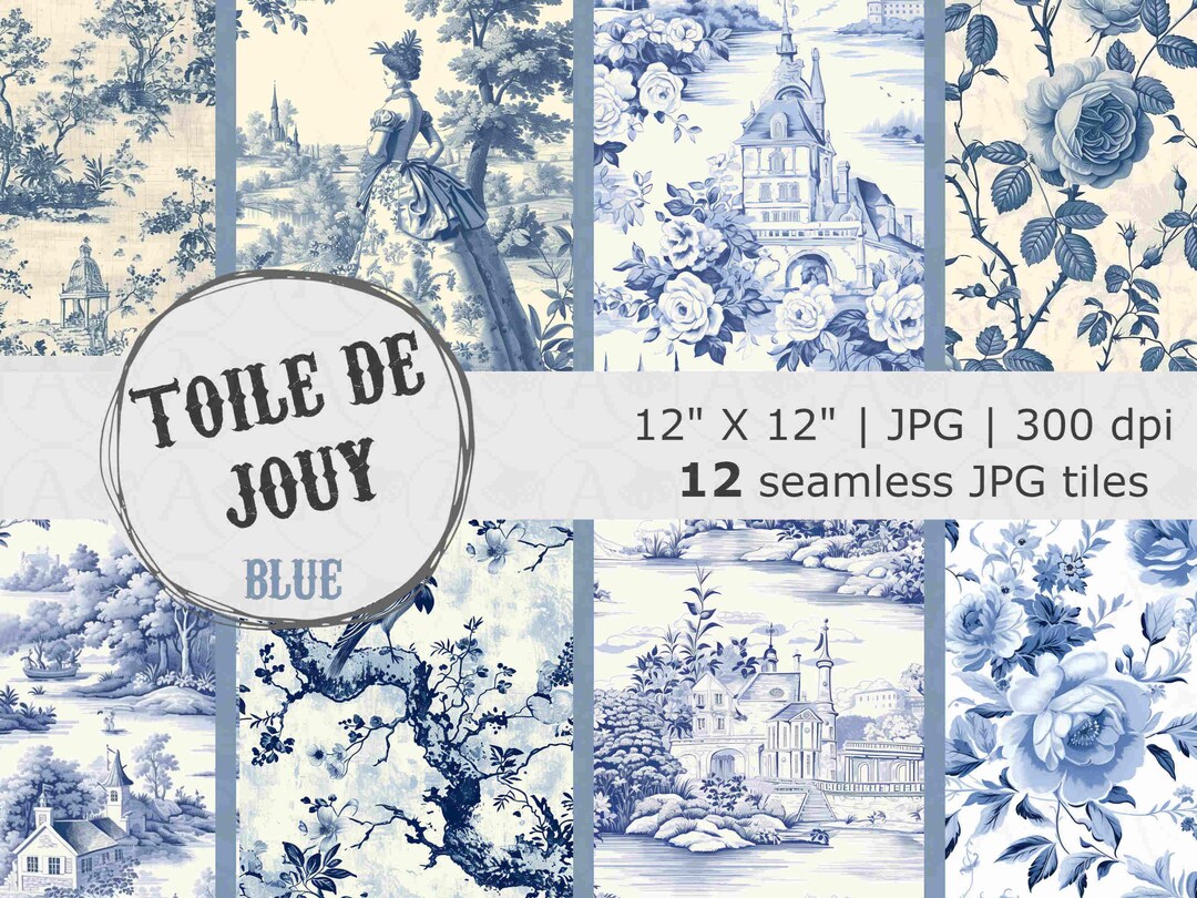 Blue Toile Digital Paper, 12 Seamless Pattern Jpgs, Digital Paper ...
