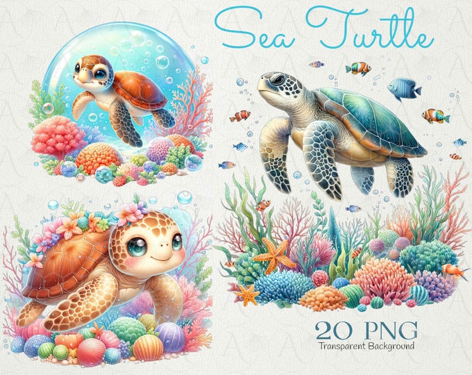 Baby Turtle PNG Bundle, 20 Turtle Clipart Graphics, Cute Turtle ...