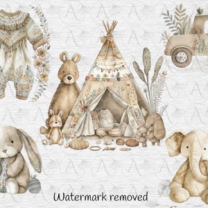 Boho Baby Nursery Clipart: Neutral Watercolor PNG (digital Download) - Etsy