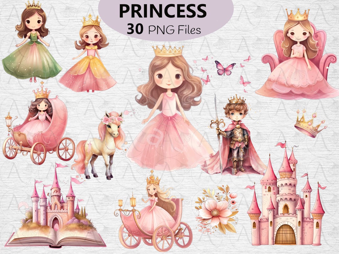 Pink Princess Clipart, Princess Castle, Carriage, Knight, Pony, Flower ...