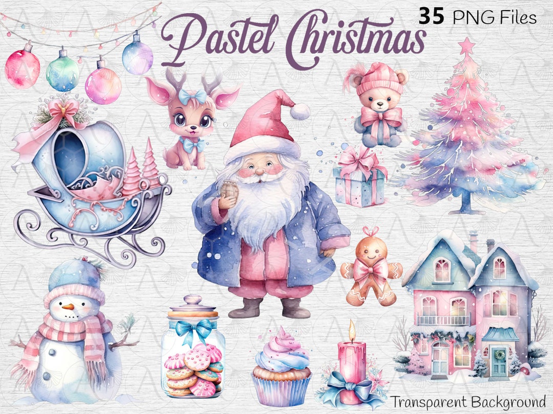 Pink Blue Christmas Clipart, Pastel Christmas Bundle, Pink Christmas ...