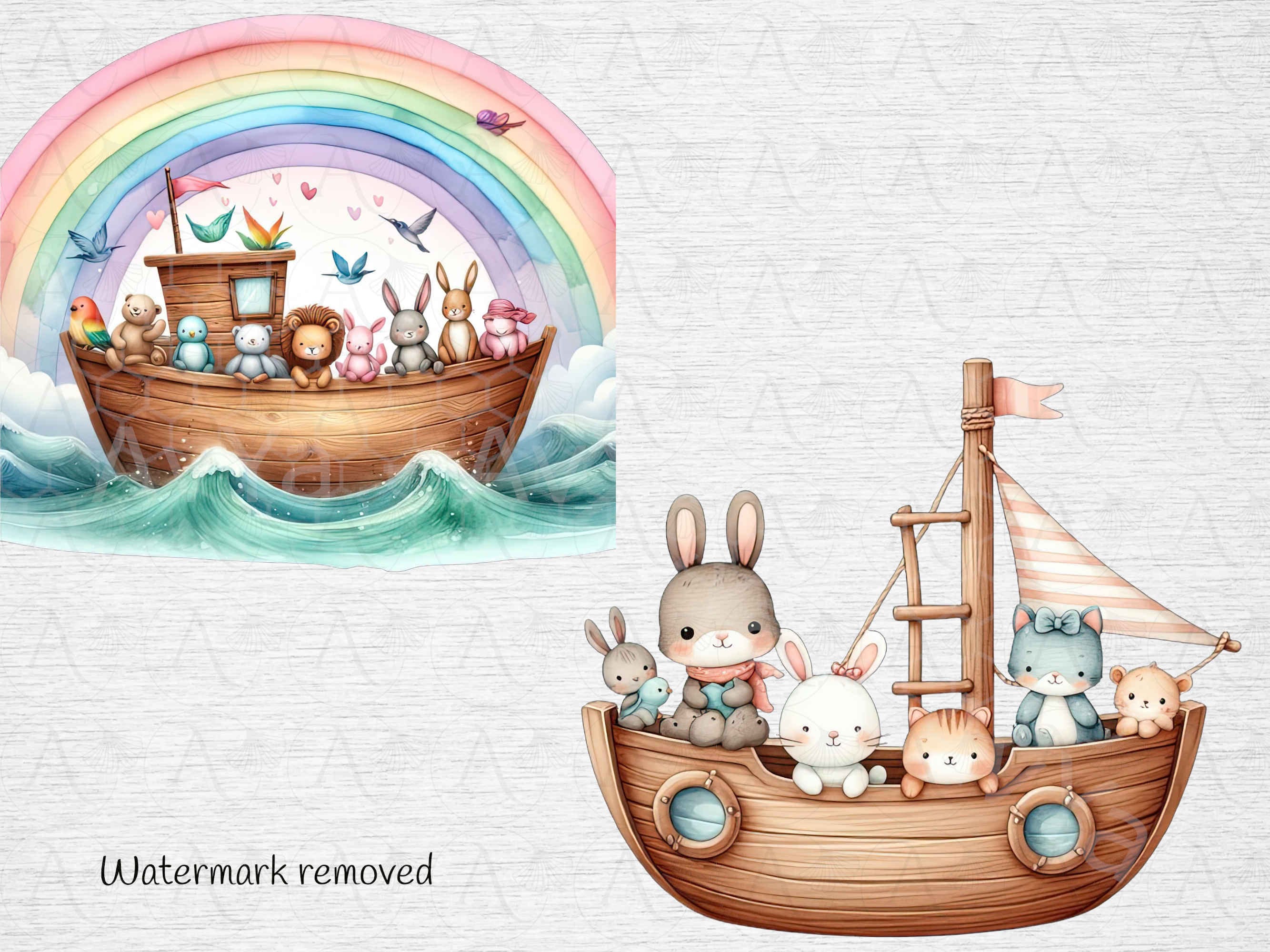 Noah's Ark Clipart Bundle: Watercolor Baby Animals (digital Download ...