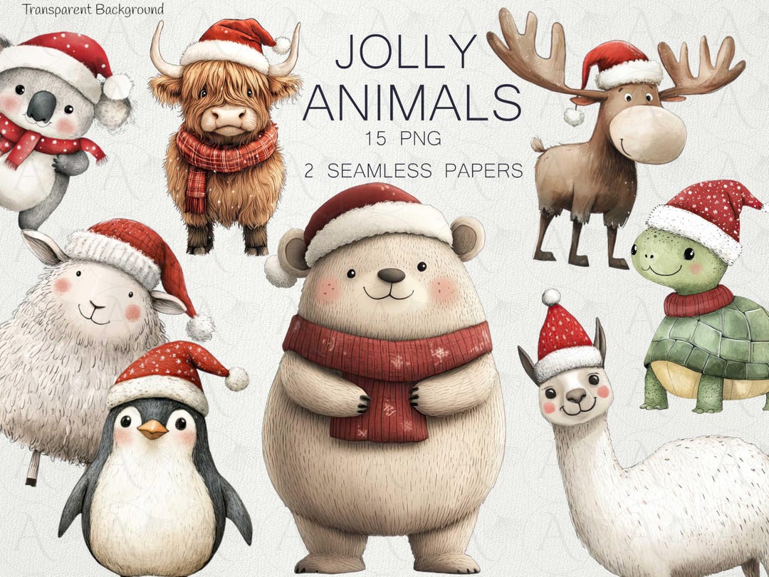 Christmas Animals Clipart Wearing Satna Hat -woodland Winter Collection ...