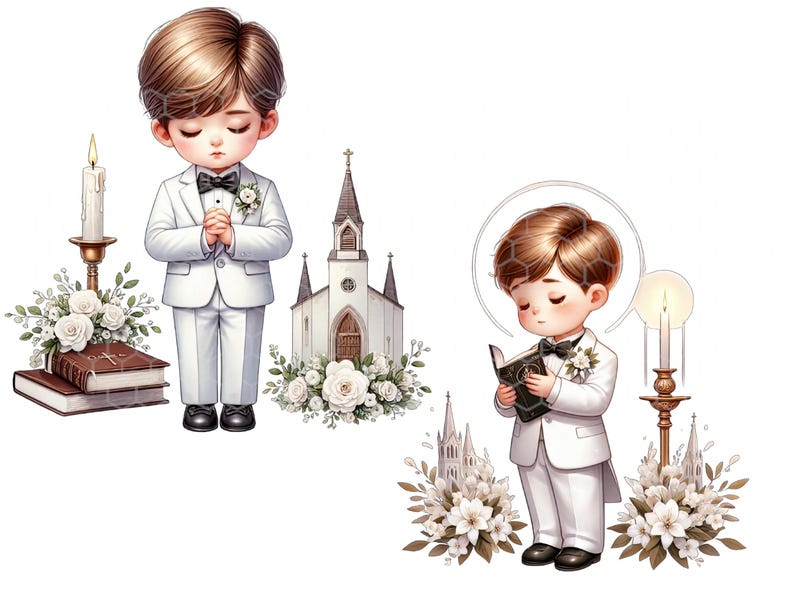 First Holy Communion Boy Clipart: Religious Card Making (instant ...