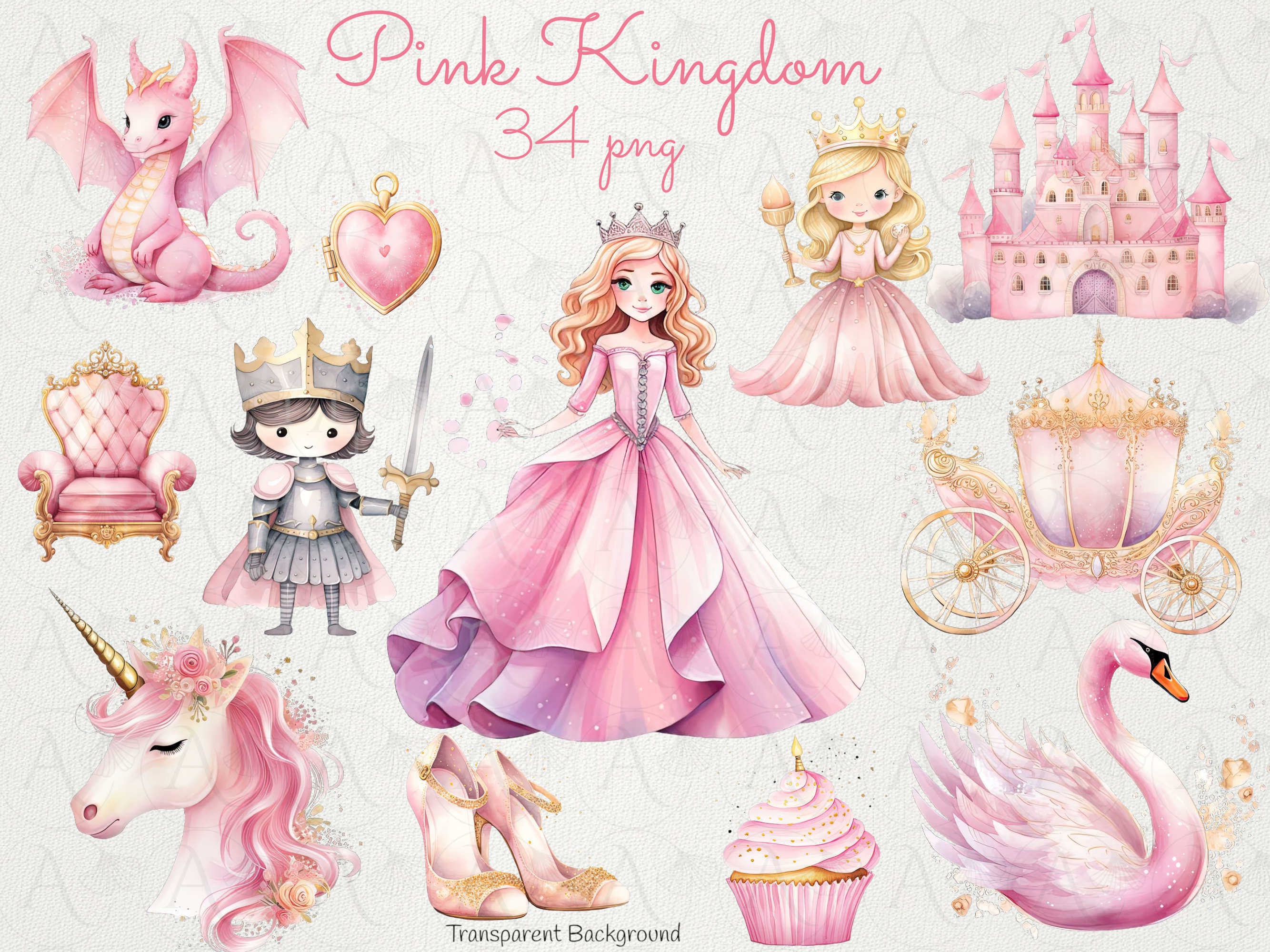 Pink Princess Clipart: Castle, Carriage, Knight (PNG Digital Download ...