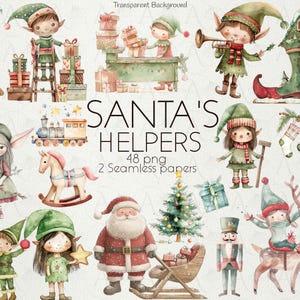 Santas Workshop, Cute Santa's Helpers , Elf Factory Clipart, Christmas ...
