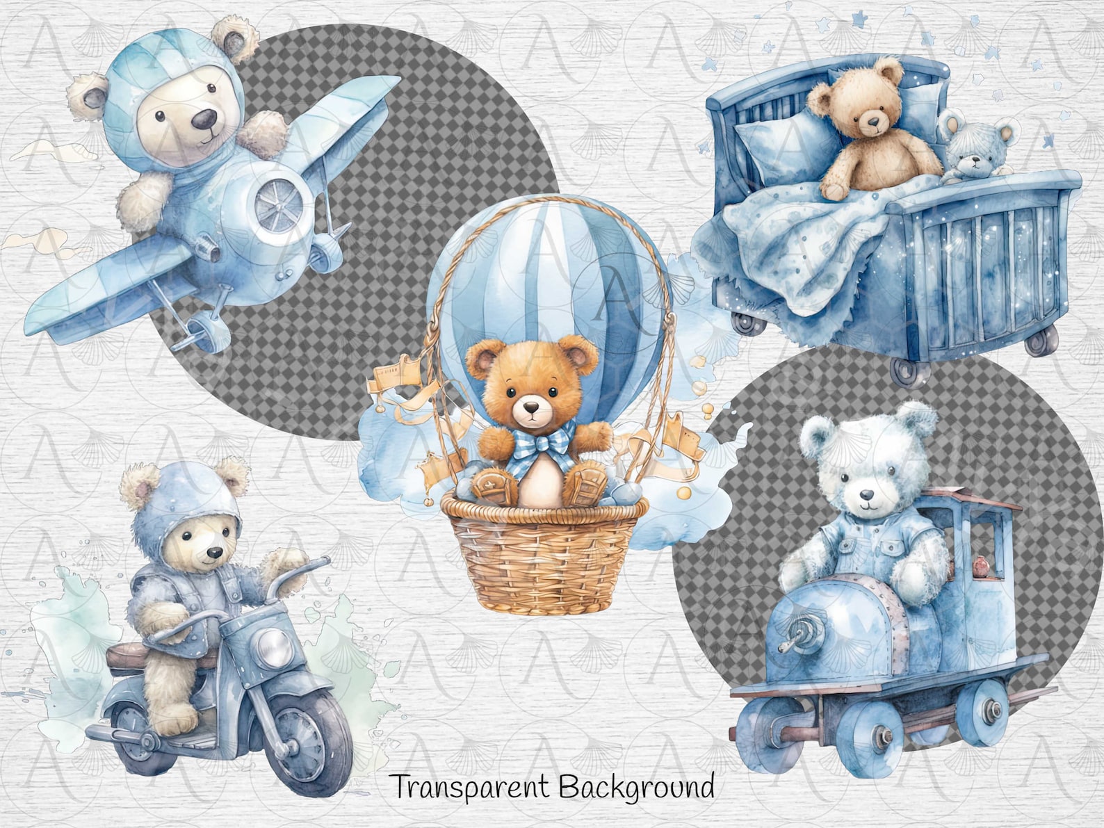 Blue Teddy Bear Clipart: Baby Shower PNG Bundle (digital Download) - Etsy