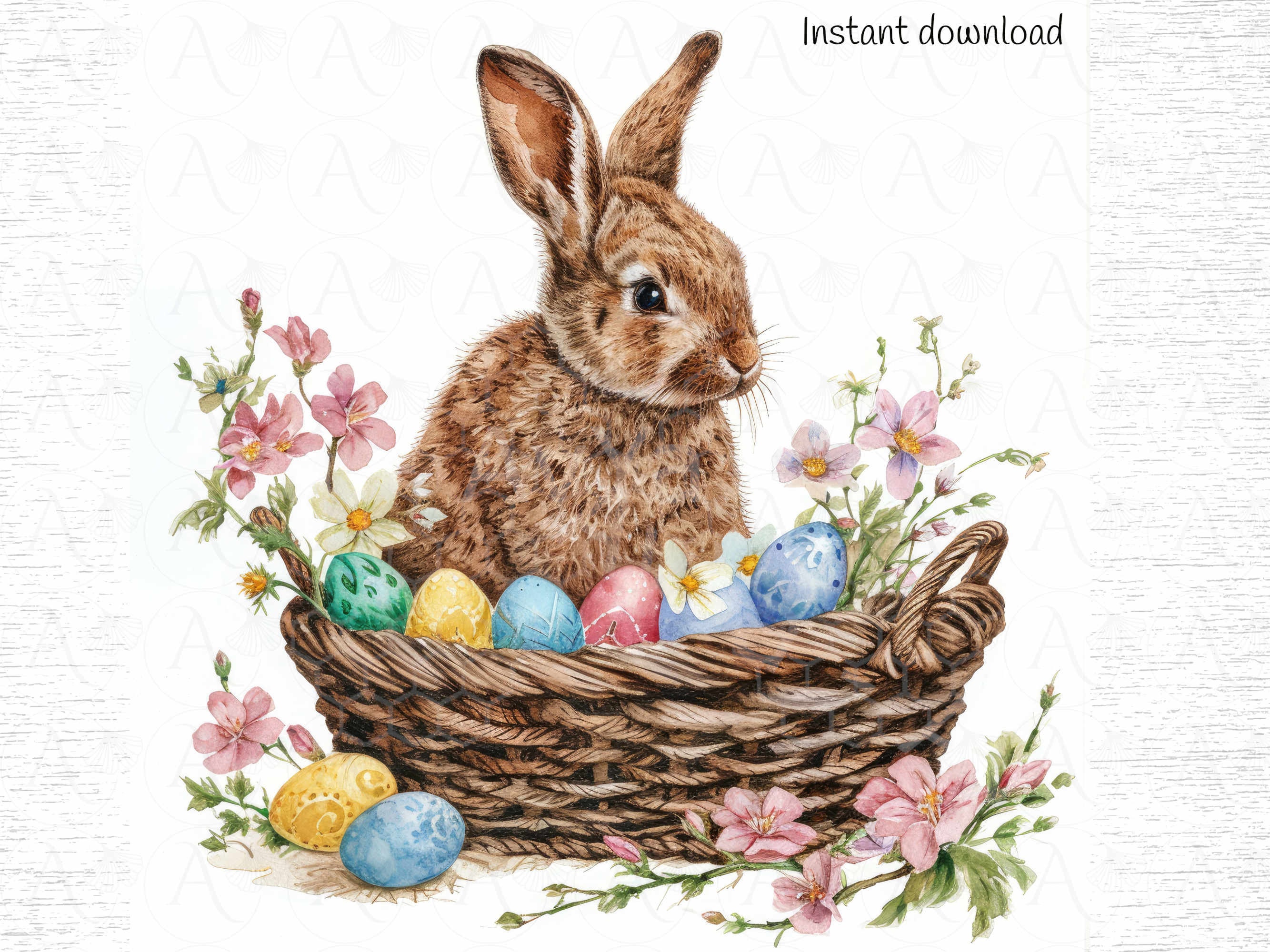 Easter Bunny Clipart -easter Eggs Basket , 15 High Quality Jpgs ...