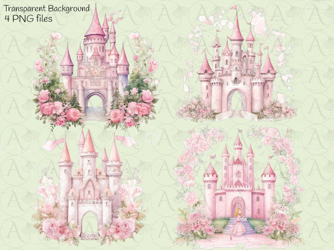Pink Princess Castle Clipart: Floral PNG Images (digital Download) - Etsy