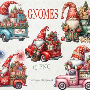 Christmas Gnome Vintage Truck Clipart, Christmas Clipart, Winter Gnome ...