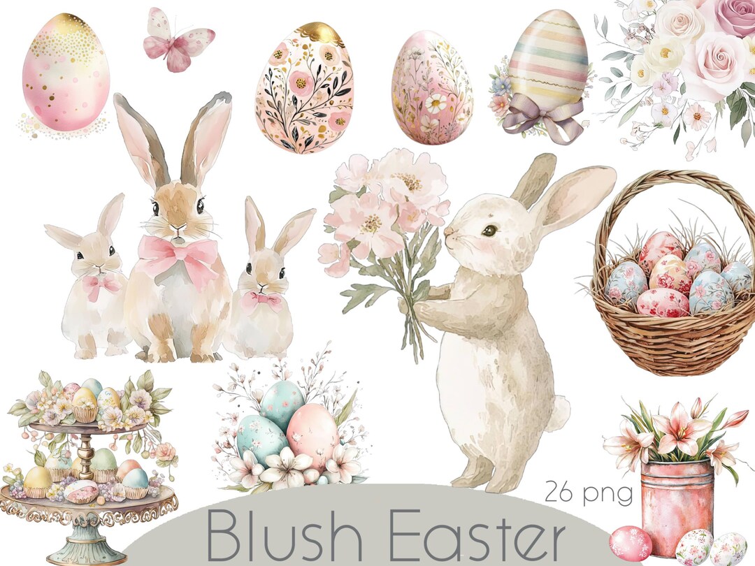 Whimsical Easter Egg Clipart With Rabbits, Pastel Spring Bunny Graphics ...