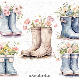 Whimsical Spring Rain Boots Clipart - Spring Garden PNG Watercolor ...