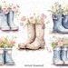 Whimsical Spring Rain Boots Clipart Spring Garden PNG Watercolor ...