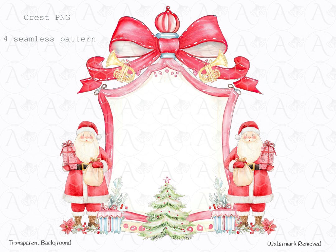 Santa Christmas Crest , Christmas Bow Crest, Elegant Seamless Papers ...